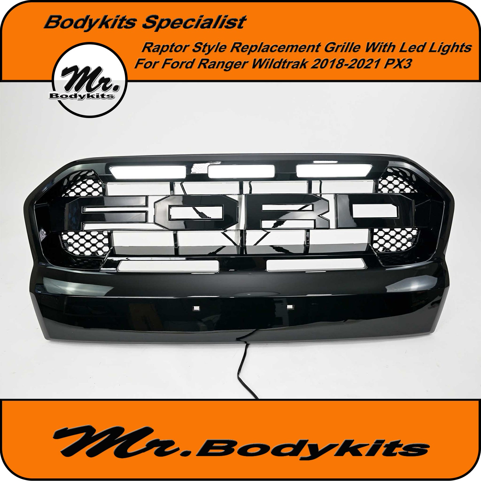 Ford Ranger Wildtrak PX3 MK3 2018-2021 Raptor Style Grille With LED Li ...