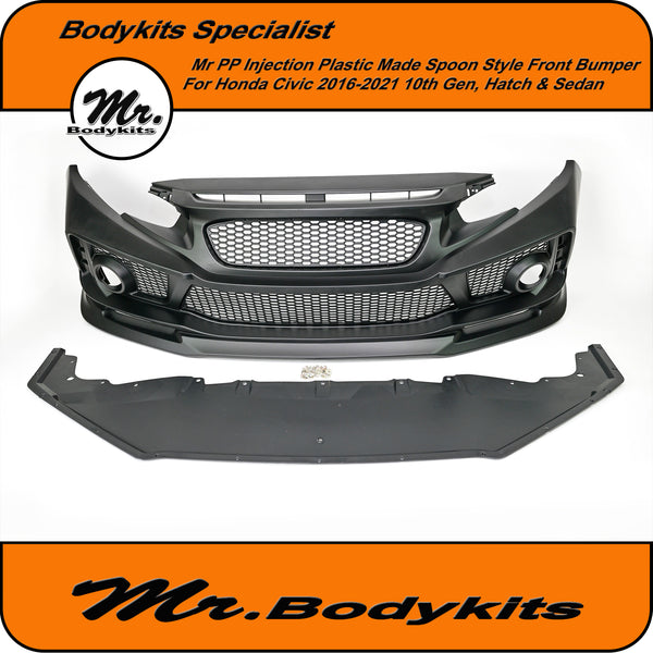 Mr. Spoon Style Full Front Bumper For Honda Civic 2016-2021, 10th Gen ...