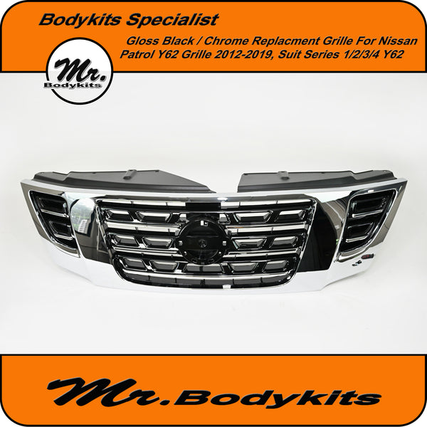Gloss Black / Chrome Front Grille For Nissan Patrol 2012-2019 Series 1 ...