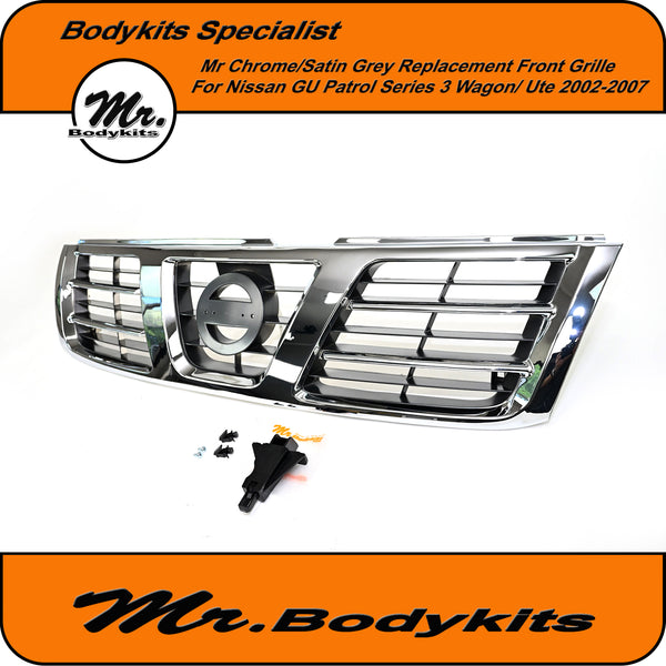 Chrome/Dark Grey Front Grille For Nissan Patrol Y61 GU Series 3 2002-2 ...