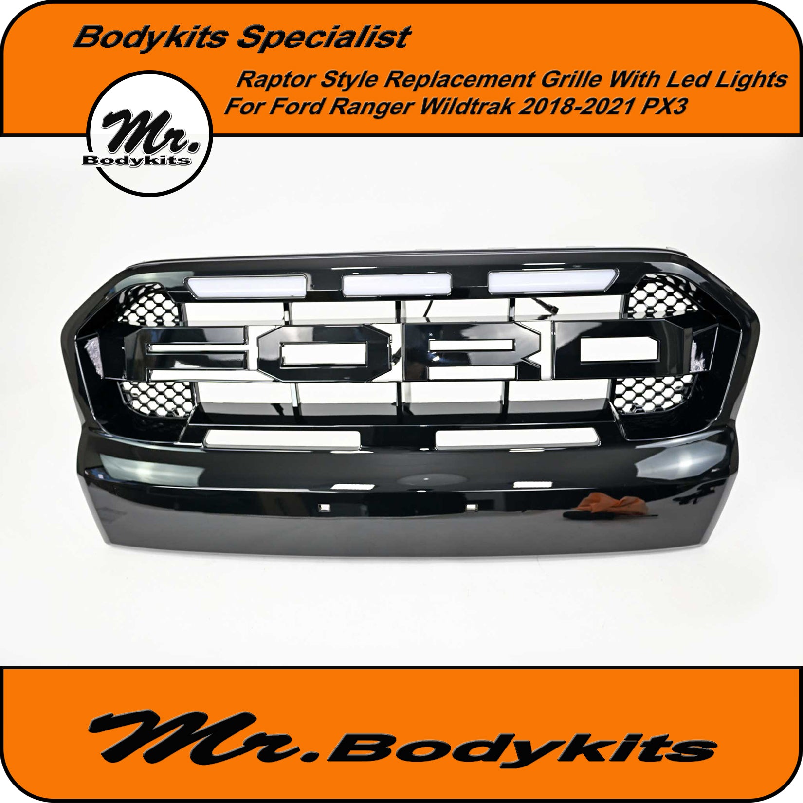 Ford Ranger Wildtrak PX3 MK3 2018-2021 Raptor Style Grille With LED Li ...
