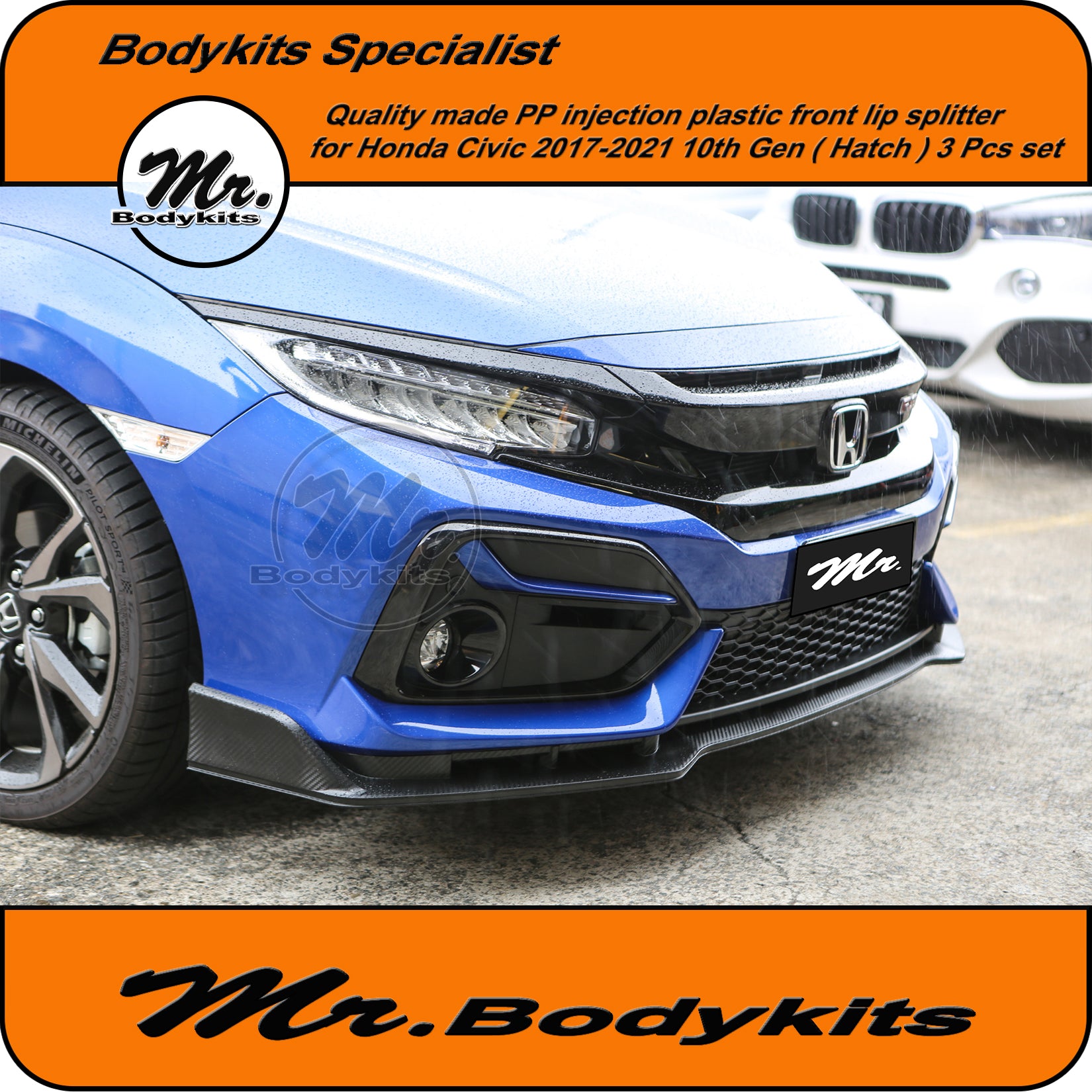 Mr Type-R Style Front Lip (3Pc Set With Bottom Tray) For Honda Civic 2 ...
