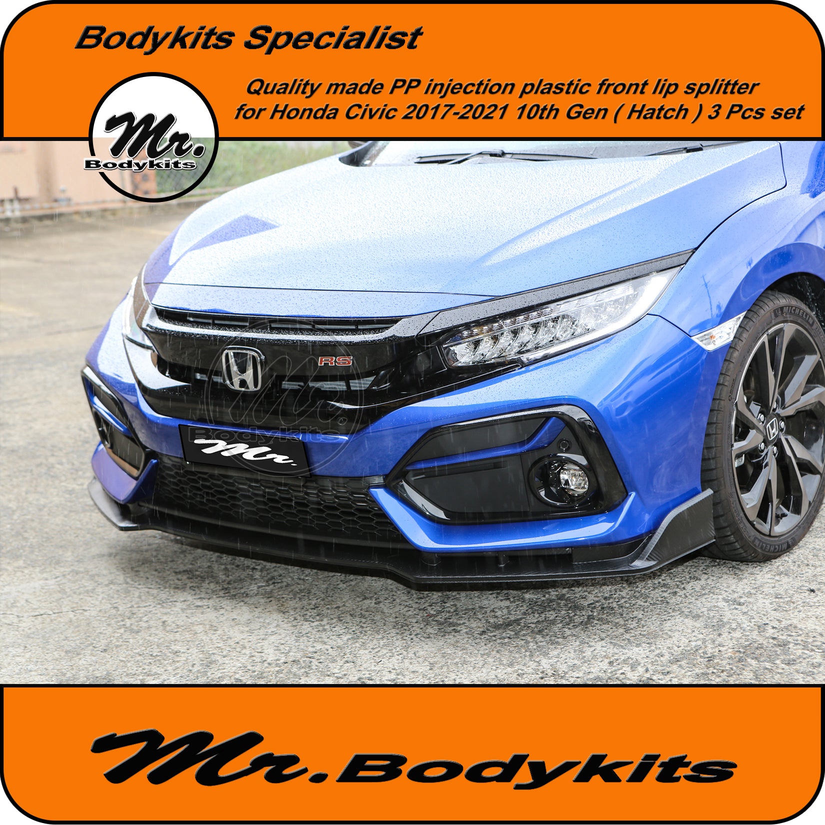 Mr Type-R Style Front Lip (3Pc Set With Bottom Tray) For Honda Civic 2 ...